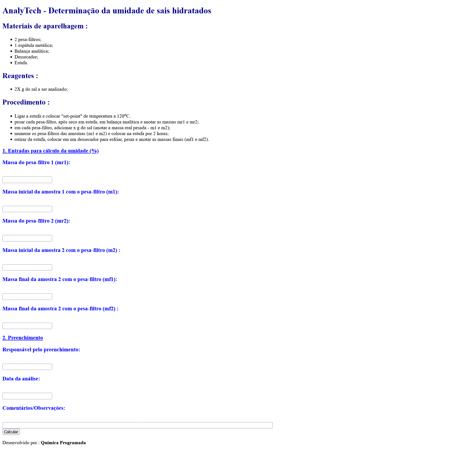 Química Programada - AnalyTech : Calculadora de Química em HTML, CSS e PHP